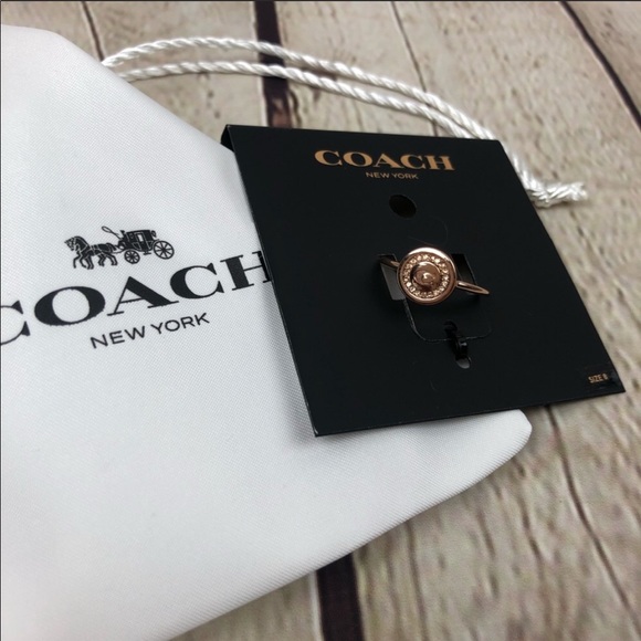 Coach | Jewelry | Coach Rose Gold Pave Pendant Ring | Poshmark